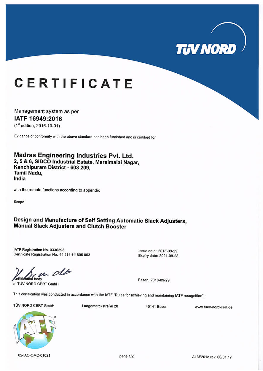 CERTIFICATIONS - Madras Engineering Industries Private Limited